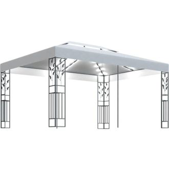 vidaXL Vidaxl - Tonnelle avec double toit et lumi&egrave;res led 3x4 m Blanc