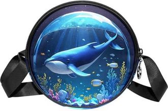 Generic Sac &agrave; bandouli&egrave;re rond rond pour femme, motif baleine de cristal, petit sac &agrave; bandouli&egrave;re avec fermeture &eacute;clair, bretelles r&eacute;glables, d&eacute;contract&eacute; pour