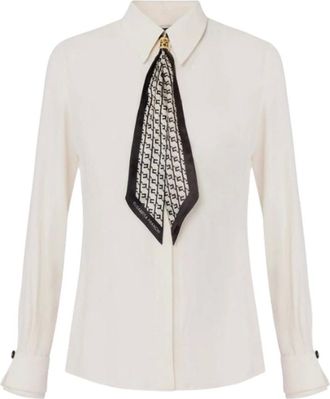 Elisabetta Franchi Femme, Blouses et Chemises, Blanc, Taille: 46 FR Chemise &agrave; encolure orn&eacute;e