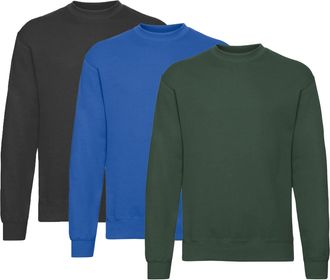 Fruit Of The Loom Herren Classic Set In Sweat, 3 Pack Sweatshirt, 1x Schwarz + 1x Flaschengr&uuml;n + 1x Royal + 1 HL Kauf Notizblock, XXL (3er Pack)