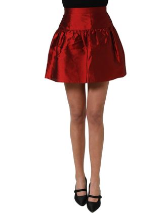 Dolce & Gabbana Womens Red Silk Satin Bubble High Waist Mini Skirt