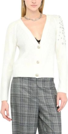 Liu Jo Femme, Pulls, Beige, Taille: 42 FR Cardigan en laine avec broderie de bijoux