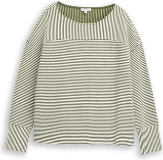 Tom Tailor Damen 1048496 Sweatshirt mit Ottoman-Struktur, 38990-Ivy Green Offwhite Stripe, 3XL