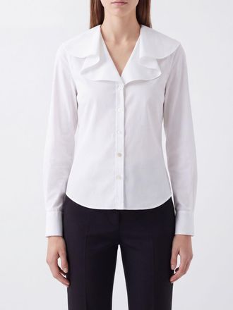 Alexander McQueen McQueen Baumwollpopeline-Bluse mit R&uuml;schen und V-Ausschnitt