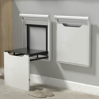 Generic Zusammenklappbarer, wandmontierter Schuhwechselhocker aus Metall mit Kissen - multifunktionaler, versteckter Fu&szlig;hocker, platzsparende, ausziehbare Ban