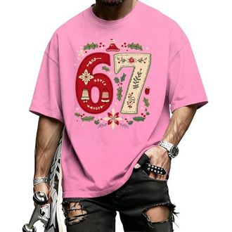Generic 6 7 Chemises - T-shirt graphique de Noël surdimensionné col rond décontracté basique tendance T-shirt vacances au quotidien vacances, rose foncé, 3XL