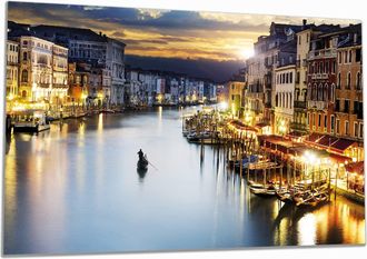 Wallario Herdabdeckplatte/Spritzschutz aus Glas, 1-teilig, 90x52cm, f&uuml;r Ceran- und Induktionsherde, Canal Grande in Venedig am Abend mit untergehender Sonne