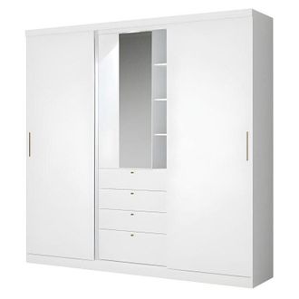 Vente-Unique Vente-unique - Armoire 2 portes coulissantes - Miroir et tiroirs - L240cm - Coloris : Blanc - bodil