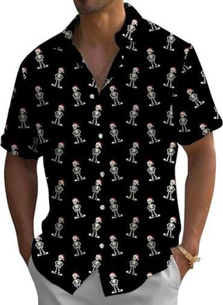 Generic Chemise hawa&iuml;enne &agrave; manches courtes pour homme - Chemise boutonn&eacute;e amusante pour Halloween - Hauts de vacances r&eacute;tro - V&ecirc;tements d&eacute;t&eacute; tendance, Bonnet