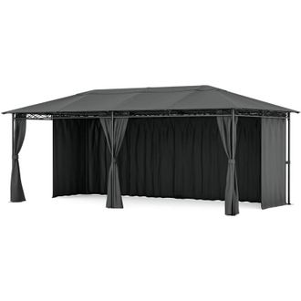 Blumfeldt Blumfeldt Mondo Tonnelle 3x6 Cadre Acier, avec Rideaux, R&eacute;sistant Intemp&eacute;ries, Tonnelle de Jardin Ext&eacute;rieur, Facile &agrave; Assembler, Gris Fonc&eacute;