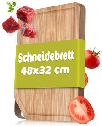 Rösle Schneidebrett mit Edelstahlgriff, 48x32cm, Hochwertiges Schneidebrett Holz aus robustem Ulmenholz, Holzschneidebrett für universellen Einsatz, rutschf