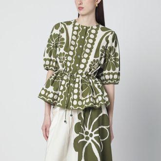 Farm Rio Palermo blouse with green print