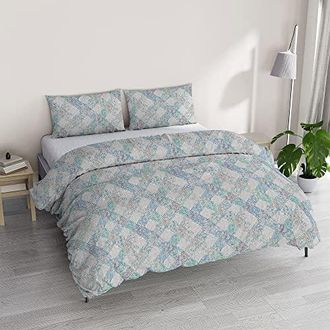 Italian Bed Linen Athena Bettbezug-Set mit Bettbezug und Kissenbezügen, Bedruckt, Eva, Blau, Doppelbett