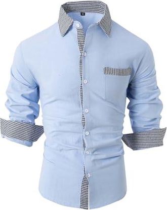 Generic Polo &agrave; manches longues pour homme, coupe droite, haut &eacute;l&eacute;gant &agrave; manches longues avec imprim&eacute; pied-de-poule, d&eacute;contract&eacute;, confortable, coupe ajust&eacute;e, t