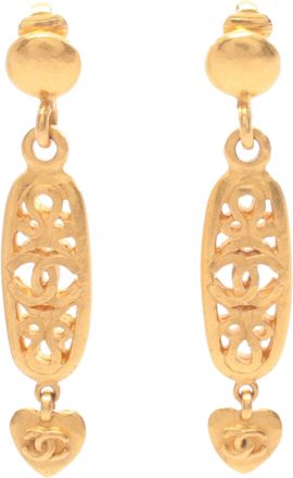 Chanel Gold Plated Heart Drop Clip on Earrings