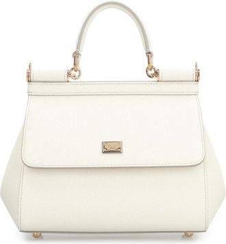Dolce & Gabbana Femme, Sacs, Blanc, Taille: ONE Size Sicily Media Leather Handbag