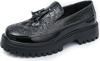 Generic Mocassins tendance pour homme à grosses plateformes - Bout rond antidérapant - Semelle à crampons - Pour le travail quotidien et les loisirs, Noir, 42