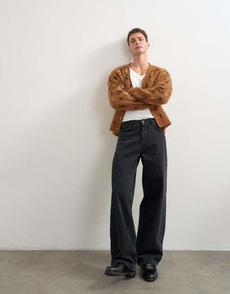 Topman gilet en maille coupe relaxed &agrave; imprim&eacute; l&eacute;opard en camel-Marron