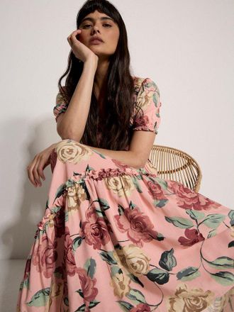 Apricot Maxikleid Chloe-Maxikleid mit Blumenmuster und Wickelausschnitt