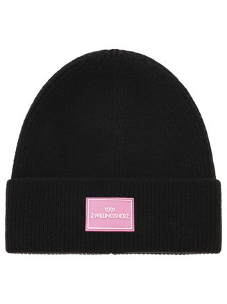 Zwillingsherz Damen Beanie Strickm&uuml;tze mit Moin Patch, Warme Winterm&uuml;tze aus Polyacryl-Viskose-Wolle, One Size, Modern Style f&uuml;r Alltag, Handw&auml;sche (Schwarz)