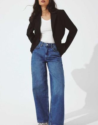 NA-KD Alley - Jean ample &agrave; taille haute - Bleu moyen