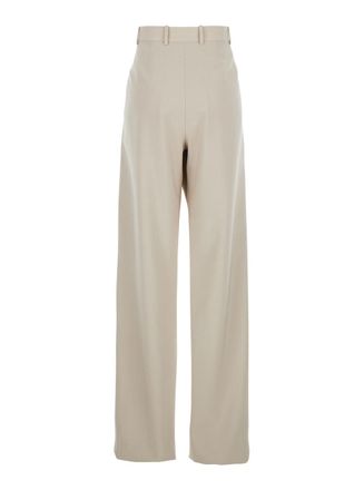Saint Laurent Womens Beige Wool Pants With Belt Loops Trousers