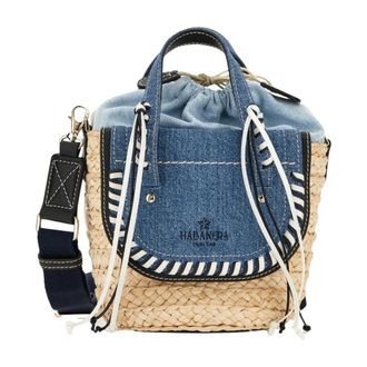 Cuba Lab Femme, Sacs, Bleu, Taille: ONE Size Sac Seau en Raffia et Cuir