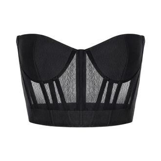 Elisabetta Franchi Bustiertop aus Mesh und Cr&ecirc;pe - - Tops - Damen - Schwarzk - L