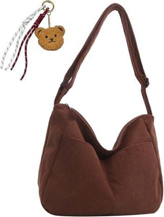 Generic Sac &agrave; bandouli&egrave;re d&eacute;contract&eacute; en velours c&ocirc;tel&eacute; pour femme, joli sac &agrave; main l&eacute;ger avec sangle r&eacute;glable, id&eacute;al pour l&eacute;cole, le travail, les voyages, ma