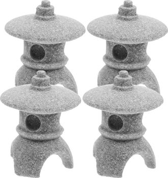 Cabilock 4St&uuml;ck Japanische Steinlaterne Mini Pagode Statue Asiatische Deko Garten Skulptur Bonsai Pavillion Miniatur Dekoration Aquarium Ornament Feengarten Mi