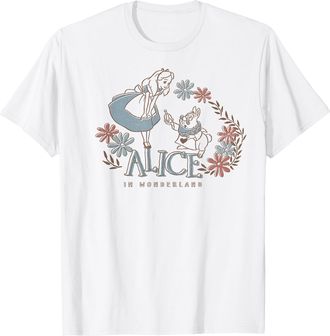 Disney Alice im Wunderland Alice und weißer Hase mit Blumenlogo T-Shirt