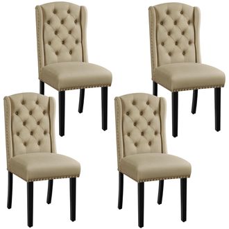 Yaheetech 4-er Set K&uuml;chenstuhl mit Fl&uuml;gelf&ouml;rmigen R&uuml;ckenlehne, Polsterstuhl Esszimmerstuhl bis 140 kg Belastbar f&uuml;rs Esszimmer/K&uuml;che/Wohnzimmer/Schlafzimmer, Kh