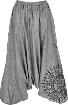 Guru Shop Haremshose Pluderhose,Pumphose mit Mandala, Aladinhose aus Baumwolle - Grau, Damen