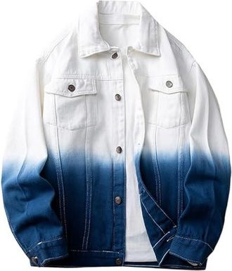 Generic Veste en jean pour homme, coupe ajust&eacute;e, aspect us&eacute;, pour une tenue d&eacute;contract&eacute;e et &eacute;l&eacute;gante, bleu, 3XL
