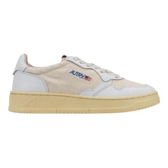 Autry Leder- und Stoff-Sneaker mit Schn&uuml;rung - - Shoes - Damen - Wei&szlig; - 36 EU