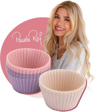 Fackelmann x Pamela Reif Silikon-Muffinf&ouml;rmchen - 12-teilig, Aus Platin-Silikon in Pastellrosa, Lavendel und Beige - Temperaturbest&auml;ndig von -40 &deg;C bis Plus 230 