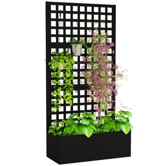 OUTSUNNY Blumenkasten mit Rankgitter, Sichtschutz, Gartenhochbett, Outdoor-Blumenkasten aus verzinktem Stahl, f&uuml;r Kletterpflanzen, Blumenkasten f&uuml;r Balkon Terr