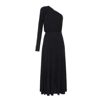 Elisabetta Franchi Midi-Kleid mit goldenen Metallkn&ouml;pfen - - Dresses - Damen - Schwarzk - L