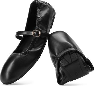 Dream Pairs Damen Ballerinas faltbar Mary Jane Schuhe Trachtenschuhe bequem weich D&auml;mpfung f&uuml;r Partys Reisen den Alltag,Size 36.5,Schwarz,DWUMFA2534