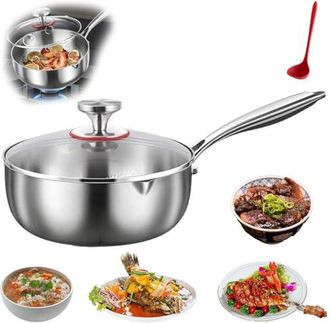 Generic Pot &Agrave; Lait en Acier Inoxydable, Po&ecirc;le &Agrave; Lait avec 5 Couches Dacier Composite, Batterie de Cuisine Antirouille, Motif Nid Dabeille Antiadh&eacute;sif, Compati