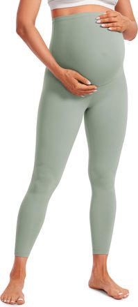 CRZ YOGA Damen Butterluxe Umstandsleggings - 64cm Skinny Umstandshose High Waist Schwangerschaft Yoga Leggins Grüner Palmenhof 42