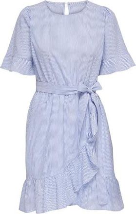 Only Onldelila S/S Short Dress WVN Noos Robe dété, Blanc, L Femme
