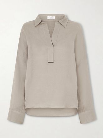 Brunello Cucinelli Bluse Aus Leinen - Gr&uuml;n