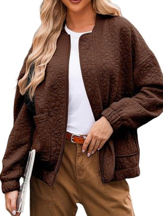 EUDOLAH Sweatjacke Damen Eleganter Cardigan Mit Knopfleiste Langarm Perfekte &Uuml;bergangsjacke F&uuml;r Jeden Anlass Trendige Bomberjacke Damen Im L&auml;ssigen Blouson-lo