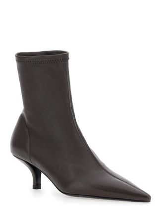 Toteme Womens Brown Leather Ankle Boots With Pointed Toe