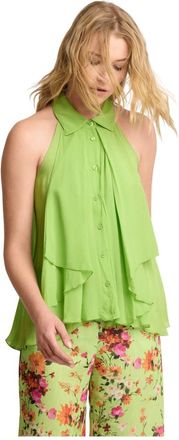 Kocca Femme, Tops, Vert, Taille: 42 FR Chemisier Chic Sans Manches &agrave; Volants