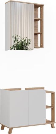 Vicco Badmöbel-Set Sonoma/Weiß Karen, bestehend aus Waschbeckenunterschrank, Badspiegelschrank - Offene und geschlossene Fächer für Flexible Aufbewahrung