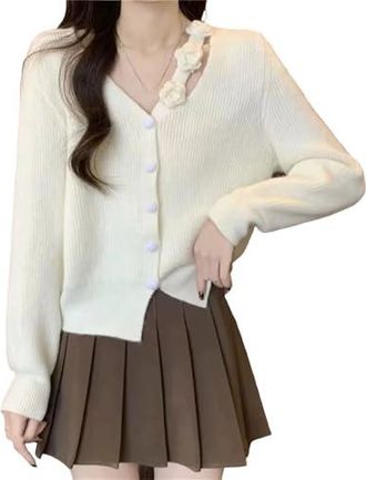 Generic Cardigan en tricot pour femme - Style cor&eacute;en - Style d&eacute;contract&eacute;, beige, Taille XS