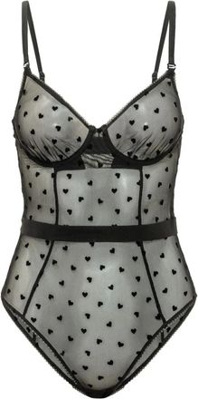 Fiorucci Femme, Tops, Noir, Taille: 38 FR Tulle Heart Bodysuit