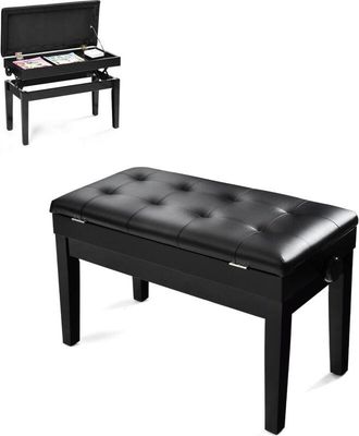 Costway Klavierhocker hoehenverstellbar, mit Stauraum, Klavierbank, Pianobank schwarz, Piano-Sitzbank mit Kunstleder Kissen - Costway